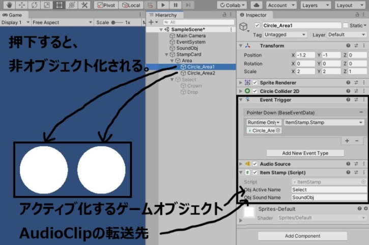 【Unity】自分と他者のアクティブ状態を入れ替えるにはSetActive。スタンプカードなどパネル遷移の基礎です。 | だらはの超Unityゲーム塾
